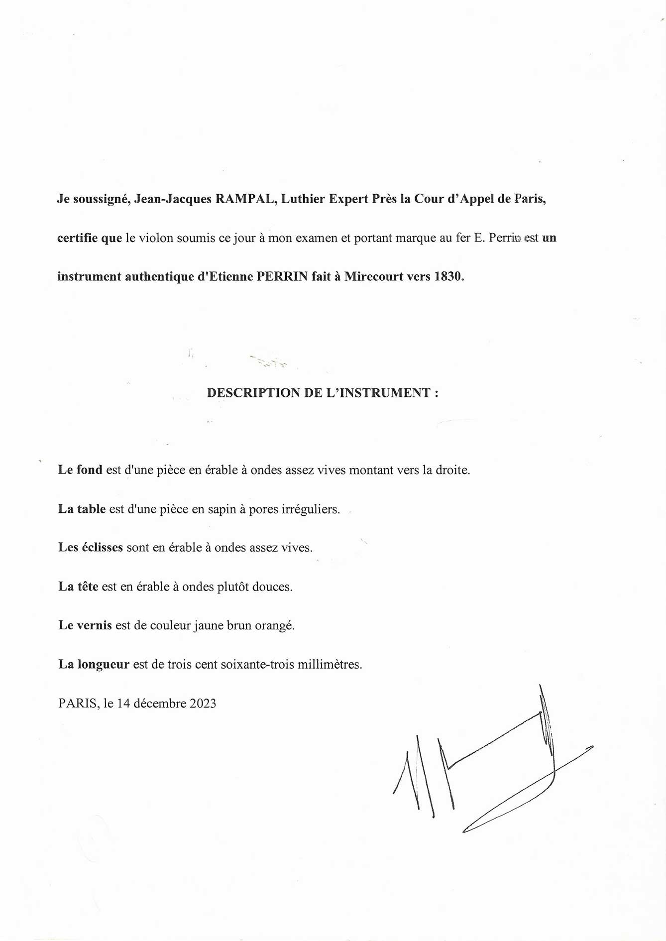 Etienne Perrin, antique French violin from around 1830 (certificate J.J ...