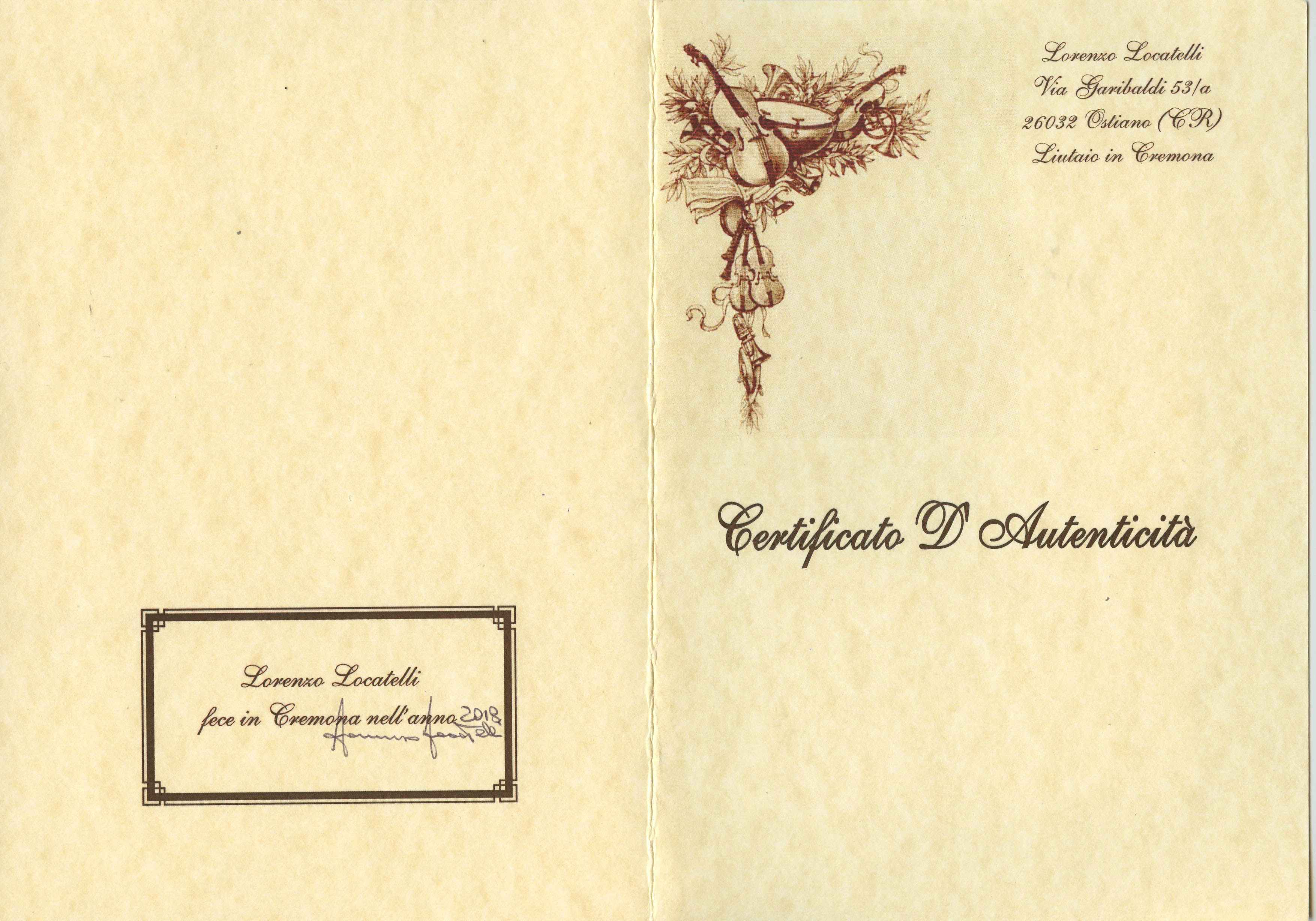 Italian cello by Lorenzo Locatelli, Cremona (certificate Lorenzo Locatelli)