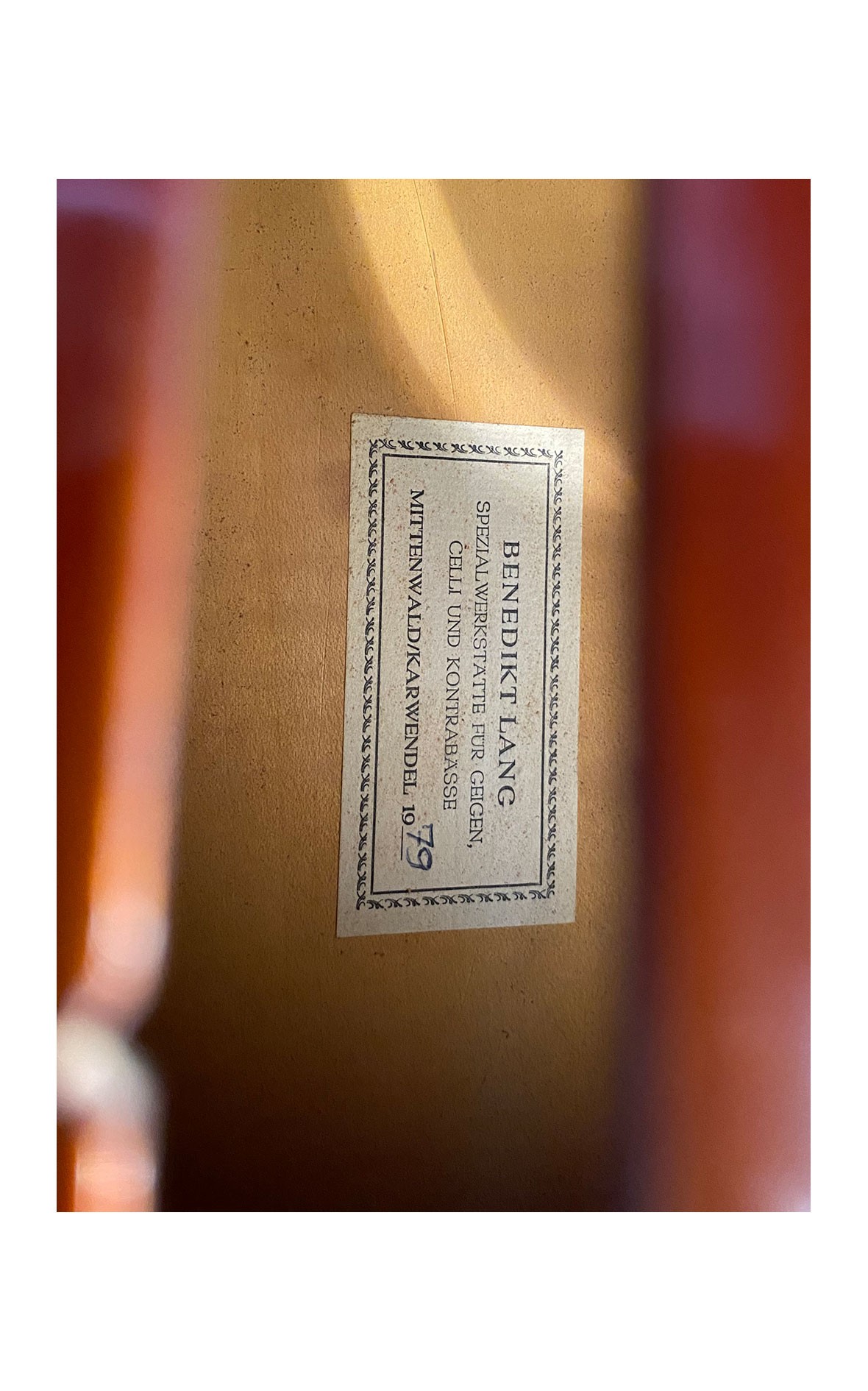 Benedict Lang, Mittenwald – cello dated 1979 (Rudolf Lang)