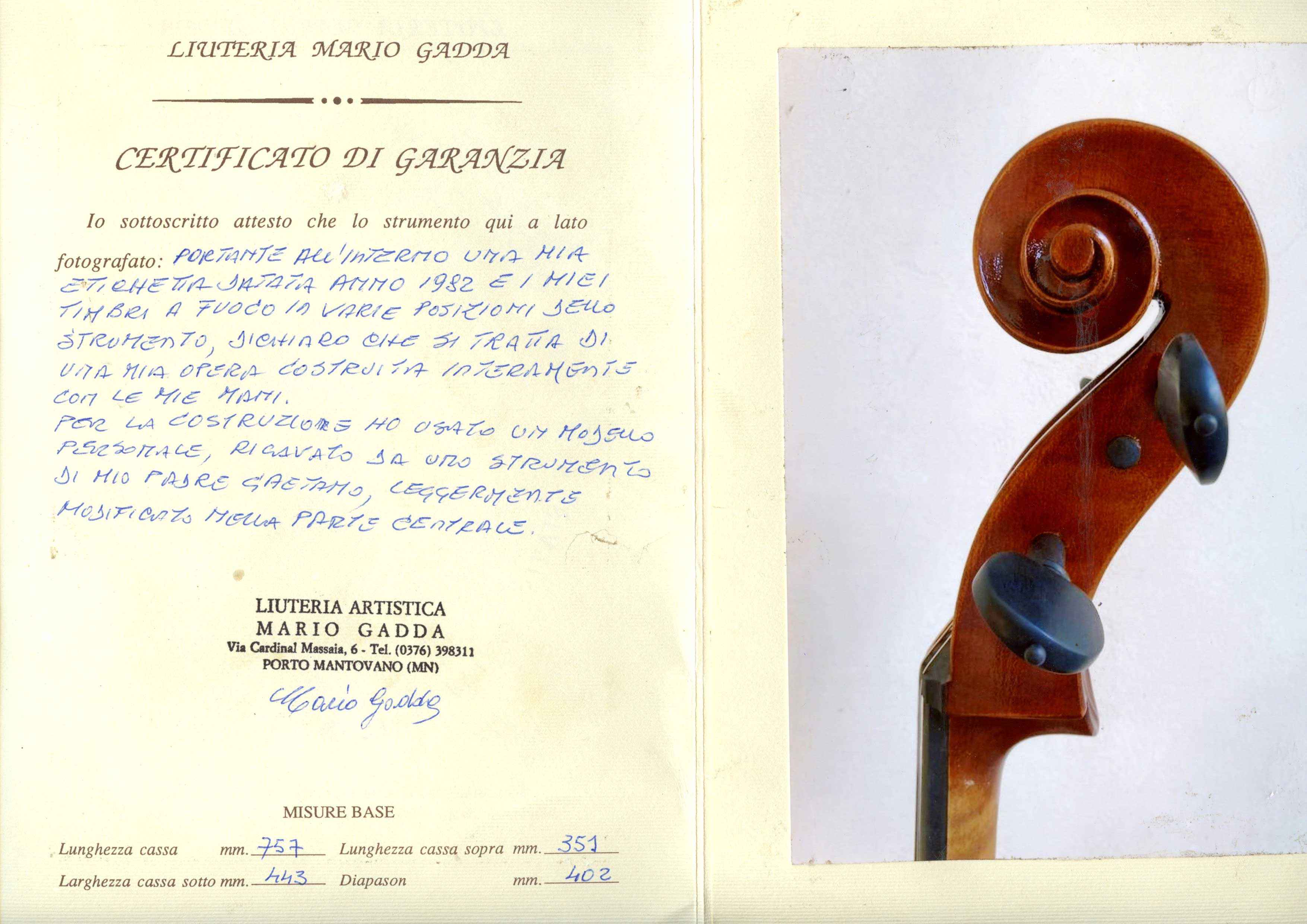 Mario Gadda, Italian cello from 1982