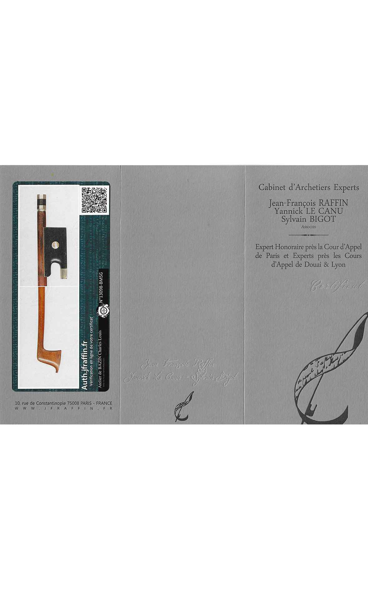 Atelier Charles Louis Bazin, French violin bow (certificate J.-F. Raffin)