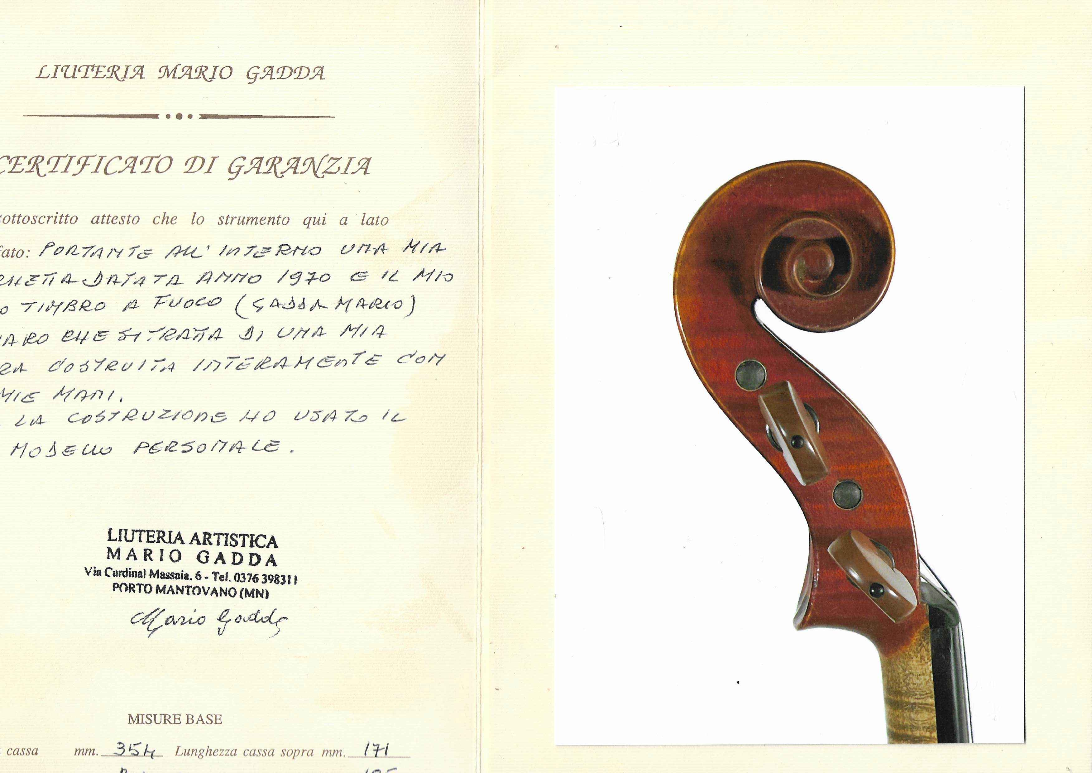 Mario Gadda: Fine Italian violin, 1970