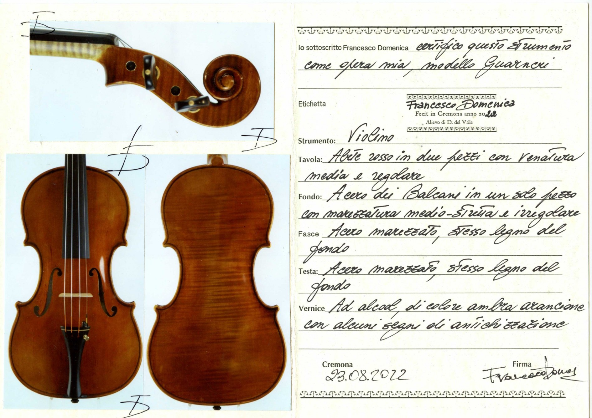 Cremonese violin by Francesco Domenica