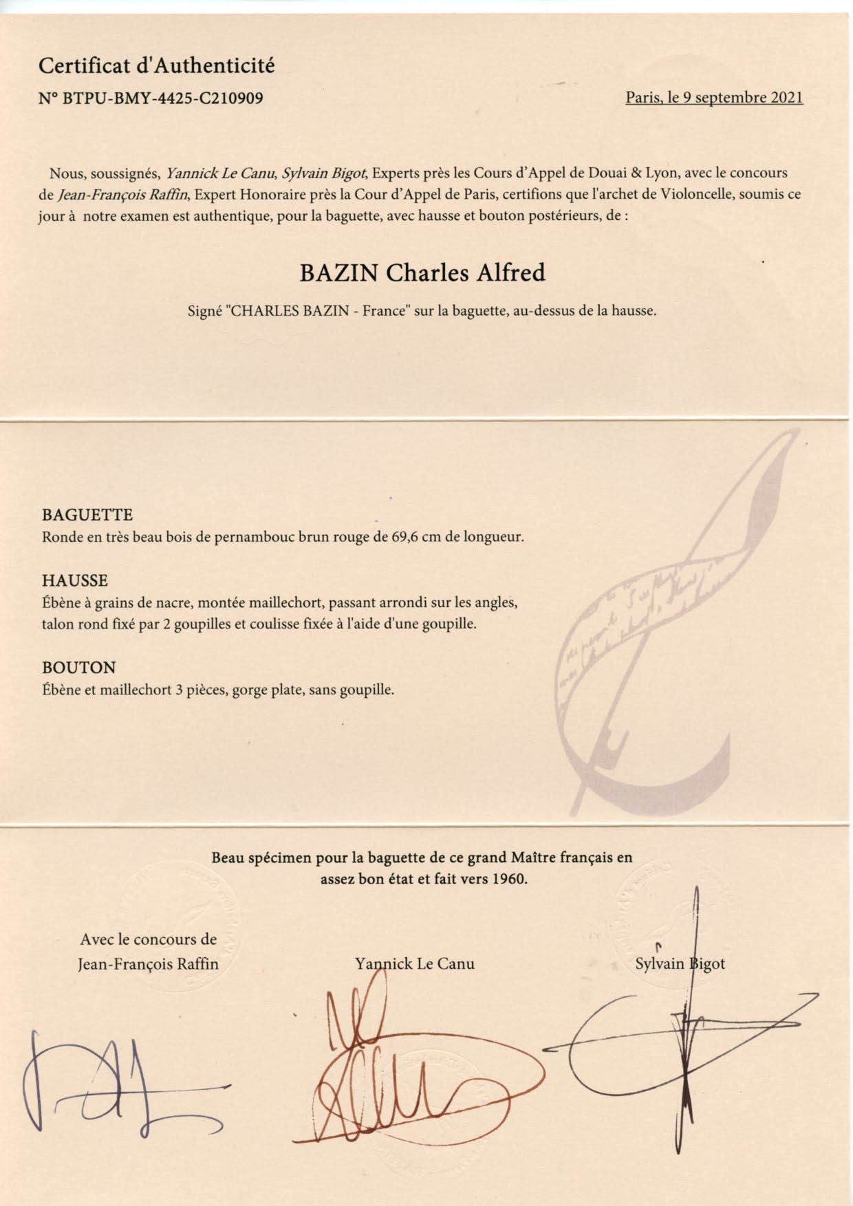 Charles Alfred Bazin, well-played French cello bow